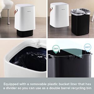 Nordic Style Garbage Can - Double Barrel Trash Can - Plastic Trash Can w/ One Press Lid - 10L/2.6Gal Waste Basket w/ Leather Handle - Modern Recycling Bins for Kitchen - Bathroom Trash Can in White