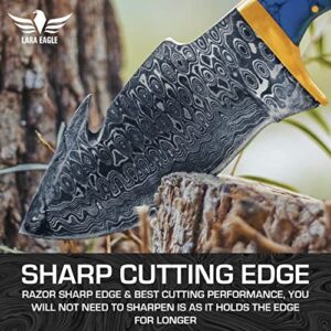 Lara Eagle Damascus Skinner Gut hook Knife, Damascus Handmade Fixed Blade Hunting Knife With Camel Bone and Turquoise Handle, Full Tang Handmade Viking Knife For Men, Best for Hunting/Camping.