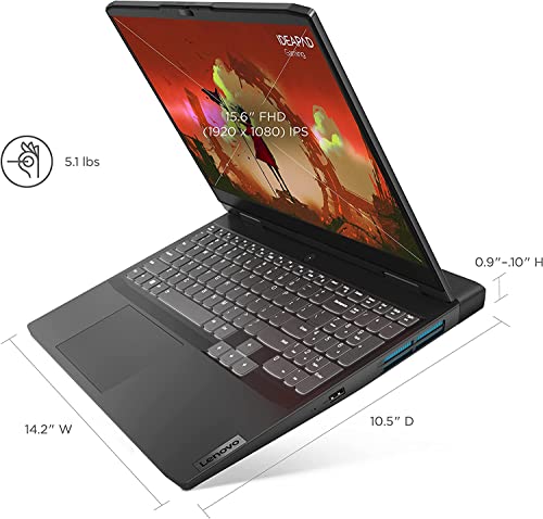 Lenovo IdeaPad 3 Gaming Laptop, NVIDIA GeForce RTX 3050, AMD Ryzen 5 6600H(Beat i7-11700) , 16GB DDR5 RAM, 512GB SSD, 15.6 Inch FHD Display, Wi-Fi, Windows 11 Home, Bundle with JAWFOAL