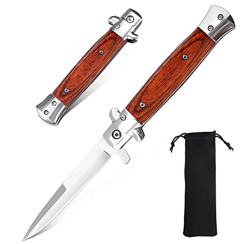 ZENG Tactical Knife for Men, Pocket Knife with Wood Handle Foldable Sharp Military Knife Pocket Knife Stainless Steel for Camping, Hunting, Fishing, Hiking, and Outdoor Survival