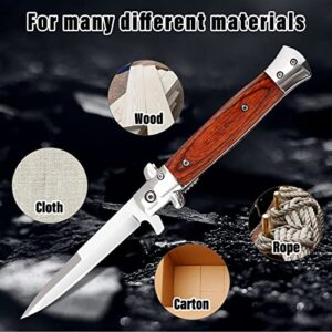 ZENG Tactical Knife for Men, Pocket Knife with Wood Handle Foldable Sharp Military Knife Pocket Knife Stainless Steel for Camping, Hunting, Fishing, Hiking, and Outdoor Survival