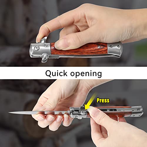 ZENG Tactical Knife for Men, Pocket Knife with Wood Handle Foldable Sharp Military Knife Pocket Knife Stainless Steel for Camping, Hunting, Fishing, Hiking, and Outdoor Survival