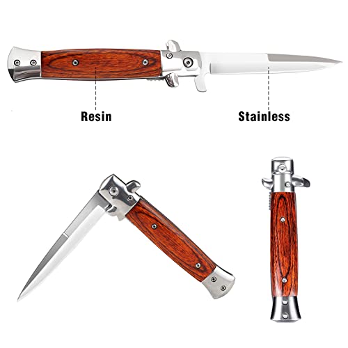 ZENG Tactical Knife for Men, Pocket Knife with Wood Handle Foldable Sharp Military Knife Pocket Knife Stainless Steel for Camping, Hunting, Fishing, Hiking, and Outdoor Survival