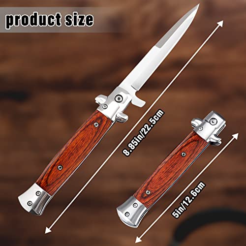 ZENG Tactical Knife for Men, Pocket Knife with Wood Handle Foldable Sharp Military Knife Pocket Knife Stainless Steel for Camping, Hunting, Fishing, Hiking, and Outdoor Survival