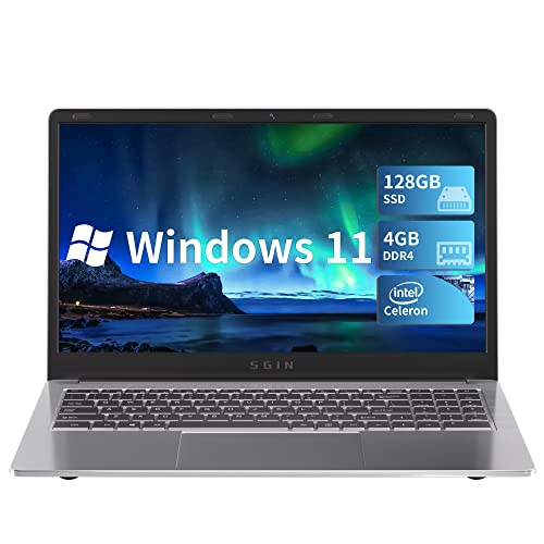 SGIN Laptop 15.6 Inch, 4GB DDR4 128GB SSD Windows 11 Laptops with Intel Celeron N4020C(up to 2.8 GHz), Intel UHD Graphics 600, Mini HDMI, WiFi, Webcam, USB3.0, Bluetooth 4.2