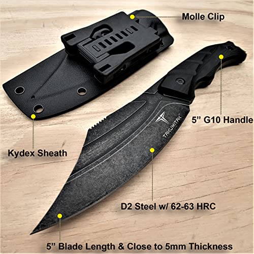 Tactical Knife Hunting Knife Survival Knife D2 Clip Point Blade G10 Handle Kydex Sheath Molle Clip Fixed Blade Knives Camping Accessories Camping Gear Survival Kit Survival Gear And Equipment Tactical Gear Hunting Gear EDC Knife EDC Gear 40161 (Stonewash