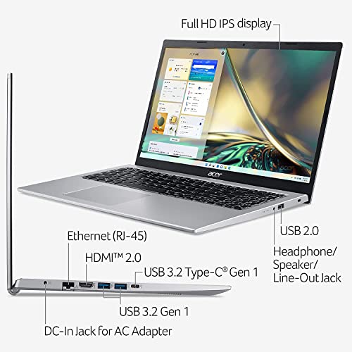 Acer Aspire 5 Slim Laptop, 15.6" FHD IPS Micro-Edge Display, 11th Gen Core i3-1115G4, 8GB DDR4 RAM, 256 PCIe SSD, USB-C, HDMI, RJ45, WiFi 6, Keypad, 1-Year MS 365, Silver, Win 11