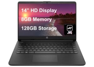 hp stream laptop, 14″ hd display, intel celeron n4120 processor, 8gb memory, 128gb storage (64gb emmc + 64gb card), webcam, hdmi, wi-fi, usb-c, windows 11 home, jet black, jvq mp