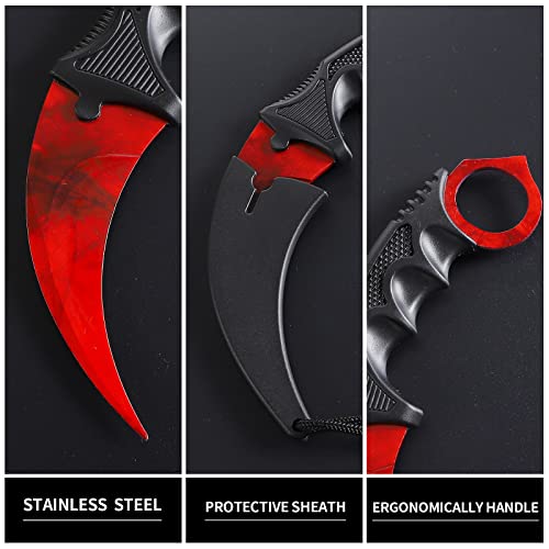 Milaloko Karambit Knife Fixed Blade Tactical Camping Tool, 2 Pieces Stainless Steel Outdoor Hunting Knife with Sheath and Cord, Suitable for Hiking, Adventure, Survival and Collection (Black&Red)