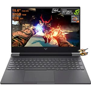 hp victus 15 gaming laptop 15.6” fhd ips 144hz amd ryzen 5000 series octa-core ryzen 7 5800h (beat i7-11370h) 32gb ram 1tb ssd geforce rtx 3050 ti 4gb graphic backlit b&o win11 black + hdmi cable