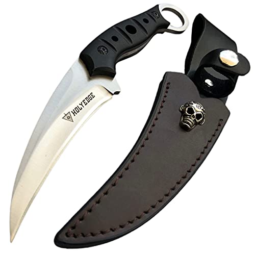 HOLYEDGE 9.8" Karambit Combat Fixed Blade Hunting Tactical Knife G10 Handle Combat CSGO Knife Claw Knives with Cowhide Sheath