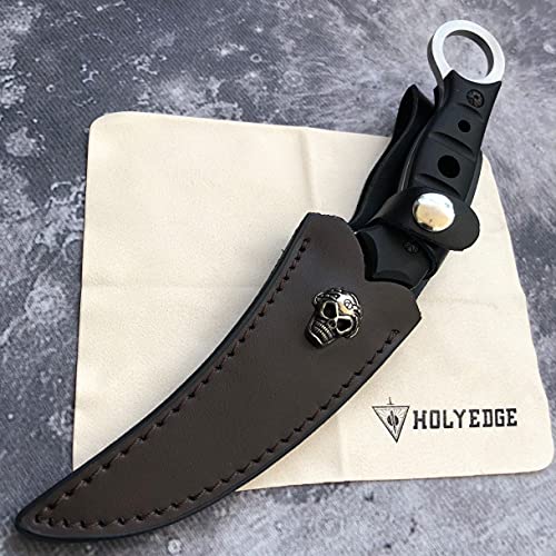 HOLYEDGE 9.8" Karambit Combat Fixed Blade Hunting Tactical Knife G10 Handle Combat CSGO Knife Claw Knives with Cowhide Sheath