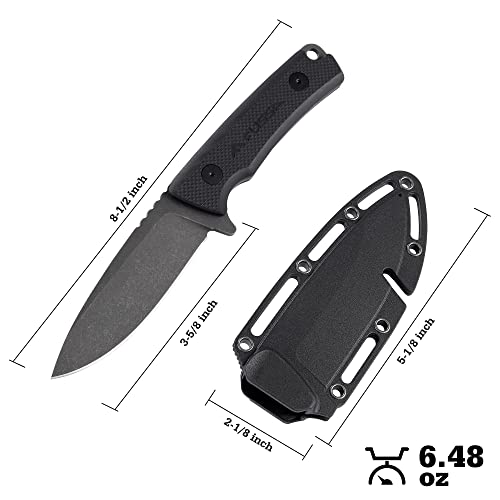 FLISSA Fixed Blade Hunting Knife, 8.5" Full Tang D2 Blade, G10 Handle, Camping Survival Knife with Nylon Sheath, for Outdoor Hiking Fishing