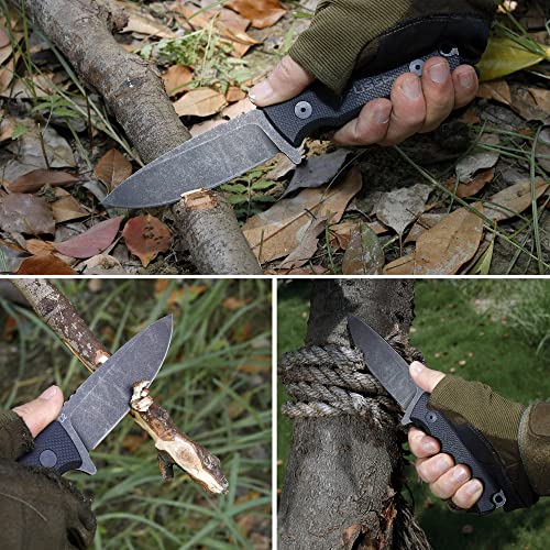 FLISSA Fixed Blade Hunting Knife, 8.5" Full Tang D2 Blade, G10 Handle, Camping Survival Knife with Nylon Sheath, for Outdoor Hiking Fishing