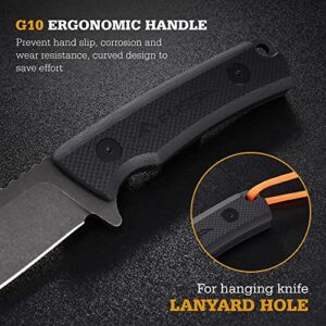 FLISSA Fixed Blade Hunting Knife, 8.5" Full Tang D2 Blade, G10 Handle, Camping Survival Knife with Nylon Sheath, for Outdoor Hiking Fishing