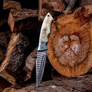 JNR Traders Skinner knife Handmade Damascus skinning knife EDC Knife Gear Bone Collector fixed blade knife Hunting Knife with sheath vk3739