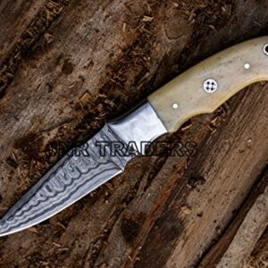 JNR Traders Skinner knife Handmade Damascus skinning knife EDC Knife Gear Bone Collector fixed blade knife Hunting Knife with sheath vk3739