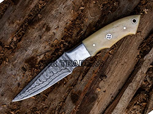 JNR Traders Skinner knife Handmade Damascus skinning knife EDC Knife Gear Bone Collector fixed blade knife Hunting Knife with sheath vk3739