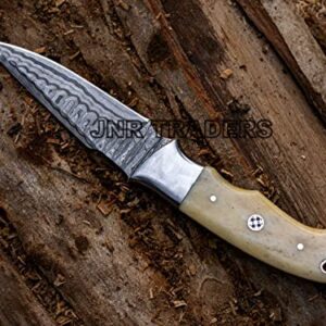 JNR Traders Skinner knife Handmade Damascus skinning knife EDC Knife Gear Bone Collector fixed blade knife Hunting Knife with sheath vk3739