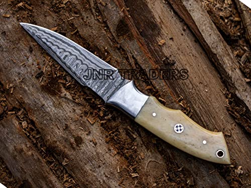 JNR Traders Skinner knife Handmade Damascus skinning knife EDC Knife Gear Bone Collector fixed blade knife Hunting Knife with sheath vk3739