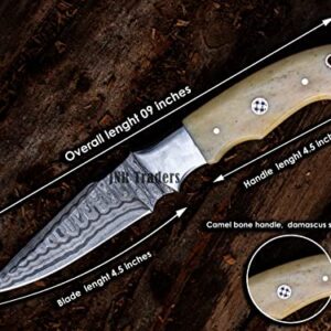 JNR Traders Skinner knife Handmade Damascus skinning knife EDC Knife Gear Bone Collector fixed blade knife Hunting Knife with sheath vk3739