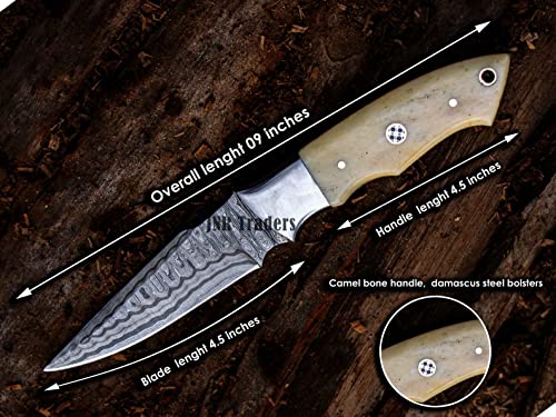 JNR Traders Skinner knife Handmade Damascus skinning knife EDC Knife Gear Bone Collector fixed blade knife Hunting Knife with sheath vk3739