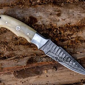 JNR Traders Skinner knife Handmade Damascus skinning knife EDC Knife Gear Bone Collector fixed blade knife Hunting Knife with sheath vk3739