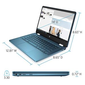 HP Laptop X360 14a Chromebook 14" HD Touchscreen, Entertaining from Any Angle Intel Celeron, 4GB LPDDR4 64GB eMMC WiFi Webcam Stereo Speakers Bluetooth 4.2 Chrome Blue Metallic Color (Renewed)