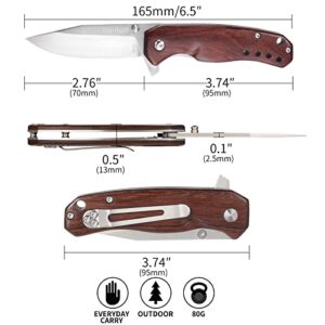 2 Pack Pocket Knife Folding, 8cr13mov Stainless Steel Blade and Aluminum Handle / Rosewood Handle, EDC Tool Knife Tactical Knife, Great for Camping Hunting Hiking, with Belt Clip