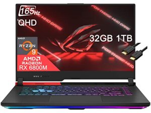 asus rog strix g15 advantage edition 15.6″ qhd 2k 165hz (amd ryzen 9 5980hx, 32gb ram, 1tb ssd, radeon rx 6800m 12gb (beat rtx 3060)) gaming laptop, rgb backlit, ist computers hdmi, win 11 home