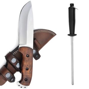 alzafash handmade horizontal carry knife with honing steel , hunting knife with sharpening steel