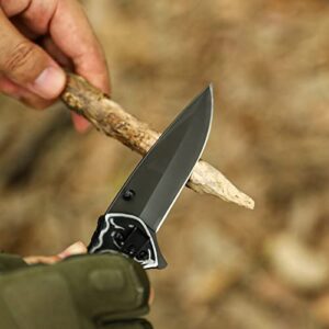 Dispatch 4.5 Inch Folding Pocket Knife with Stainless Steel Titanium Plated Blade, Chicken Wing Wood Handle with Aluminum Piece Head and Tail for Survival, Hunting, Tactical, Outdoor Camping EDC Tool