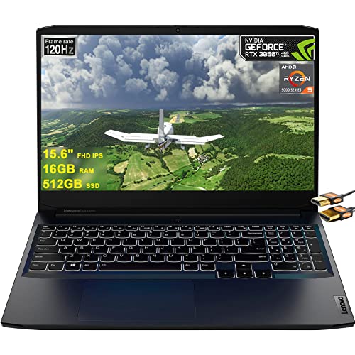 Lenovo IdeaPad Gaming 3 15 Laptop 15.6" FHD IPS 120Hz (DC dimmer) AMD Ryzen 5000 Series Hexa-Core Ryzen 5 5600H 16GB RAM 512GB SSD GeForce RTX 3050 Ti 4GB Backlit USB-C Win11 Black + HDMI Cable