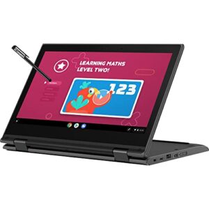 lenovo 300e 11.6″ 2-in-1 touchscreen chromebook (intel n4020, 4gb ram, 32gb storage, stylus, webcam), ruggedized & water resistant, flip convertible home & education laptop, ist pen, chrome os