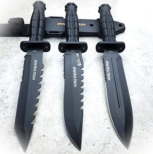 New 3 PC 12" TACTICAL BOWIE SURVIVAL HUNTING KNIFE MILITARY DAGGER Fixed Blade SET Camping Outdoor Pro Tactical Elite Knife BLDA-1080