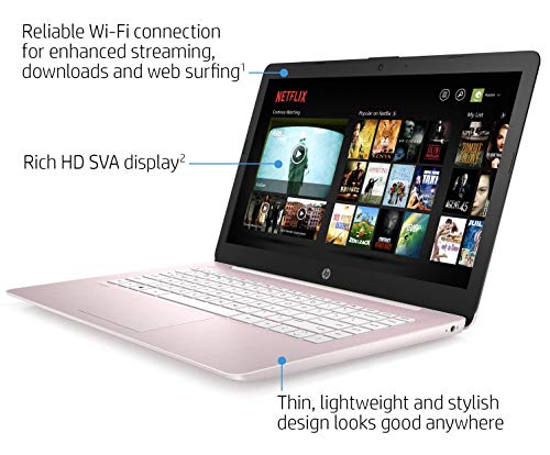 2021 Newest HP 14 inch Thin Light HD Laptop Computer, Intel Celeron N4000 up to 2.6 GHz, 4GB DDR4, 64GB eMMC, WiFi , Webcam, 1-Year Office 365, Up 11 Hours, Windows 10 S, Pink + MarxsolCables