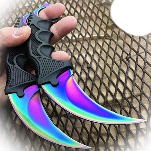 New 2PC TACTICAL COMBAT FIXED BLADE KARAMBIT RAINBOW HUNTING KNIFE SET NEW Camping Outdoor Pro Tactical Elite Knife BLDA-0621