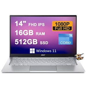 acer (renewed) swift 3 14 business laptop 14″ fhd ips display 12th gen intel 12-core i5-1240p processor (beats i7-1165g7) 16gb ram 512gb ssd fingerprint backlit usb-c thunderbolt win11 + hdmi cable