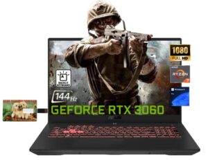 asus [windows 11 pro] tuf a17 gaming laptop, 17.3″ fhd 144hz, amd ryzen 7 6800h (beats i7-11370h), 32gb ram, 1tb ssd, geforce rtx 3060, backlit keyboard, rj-45, type-c, long battery life, durlyfish