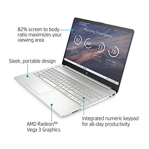 HP 15.6-inch HD Laptop, AMD Ryzen 3 3200U Processor, 8 GB RAM, 256 GB SSD, Windows 10 Home (15-ef0021nr, Natural Silver)