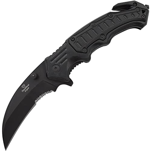 Snake Eye Tactical Assisted Karambit Style EDC Opening Metal Folding Hunting Camping Survival Knife (BK)