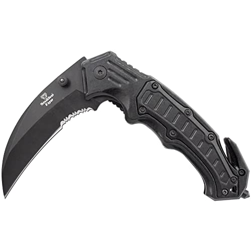 Snake Eye Tactical Assisted Karambit Style EDC Opening Metal Folding Hunting Camping Survival Knife (BK)