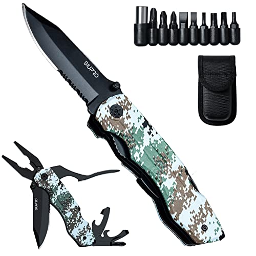 Multitool Pocket Knife, Gifts for Men Him Dad Husband Boyfriend, Survival Multi Tool, Multipurpose Tactical Utility Pliers for Fishing, Camping