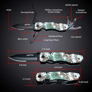 Multitool Pocket Knife, Gifts for Men Him Dad Husband Boyfriend, Survival Multi Tool, Multipurpose Tactical Utility Pliers for Fishing, Camping