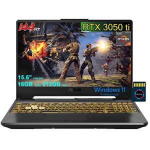 asus tuf gaming a15 laptop | 15.6″ fhd 144hz (adaptive-sync) | amd 8-core ryzen 7 4800h (>i7-11370h) | 16gb ddr4 512gb ssd | geforce rtx 3050 ti 4gb | backlit usb-c win11pro black + 32gb microsd card