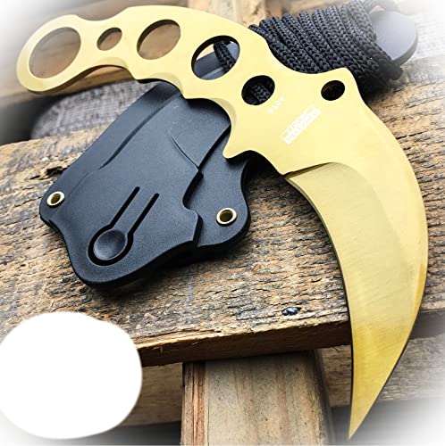 New TACTICAL GOLD COMBAT KARAMBIT NECK KNIFE Survival Hunting BOWIE Fixed Blade Camping Outdoor Pro Tactical Elite Knife BLDA-0043