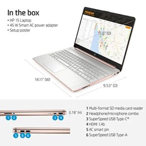 2022 HP 15 Business Laptop, 15.6 Full HD 1080P Display, AMD Ryzen 5 5500U HexaCore Processor (Beats Intel i5 1137G7), 8GB DDR4, 256GB SSD, Webcam, USB C, Windows 11, Rose Gold, YSC Accessory