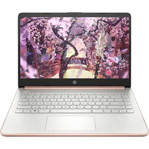 hp premium 14-inch hd thin and light laptop, intel dual-core processor, 8gb ram, 64gb storage, long battery life, webcam, bluetooth, hdmi, wi-fi, rose gold, windows 11 + 1 year microsoft 365 (renewed)