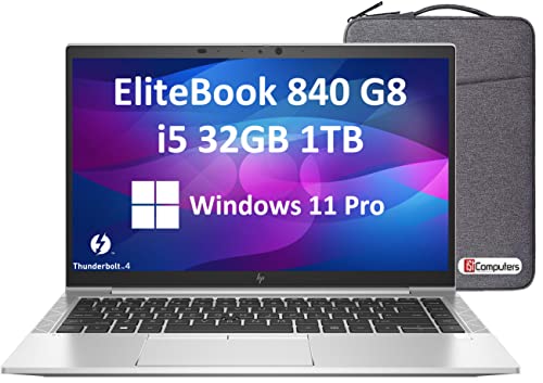 HP EliteBook 840 G8 14'' FHD (Intel 4-Core i5-1145G7 32GB RAM 1TB PCIe SSD UHD Graphics FHD IPS) Business Laptop 2 x Thunderbolt 4 Webcam 3-Year Warranty IST Computers Bag Win 11 Pro - 2022 Silver