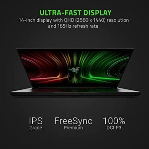 Razer Blade 14 Gaming Laptop: AMD Ryzen 9 5900HX 8 Core, NVIDIA GeForce RTX 3080, 14" QHD 165Hz, 16GB RAM, 1TB SSD - CNC Aluminum - Chroma RGB - THX Spatial Audio - Vapor Chamber Cooling (Renewed)